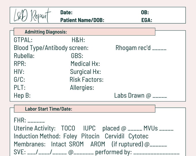 Labor and Delivery Nurse Report Sheet Digital Download PDF - Etsy