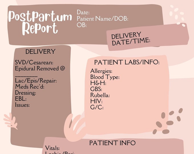 Postpartum Report Sheet Template Downloadable PDF - Etsy