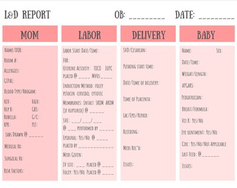 Labor and Delivery Report Sheet - Etsy
