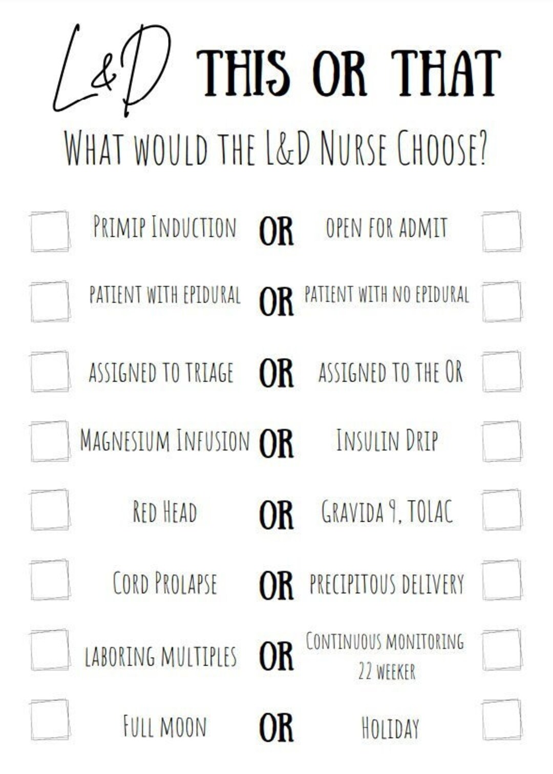 Labor and Delivery Nurse Games Digital File PDF - Etsy