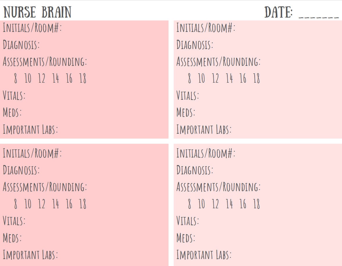 Nurse Brain Rounding Sheet Downloadable PDF - Etsy
