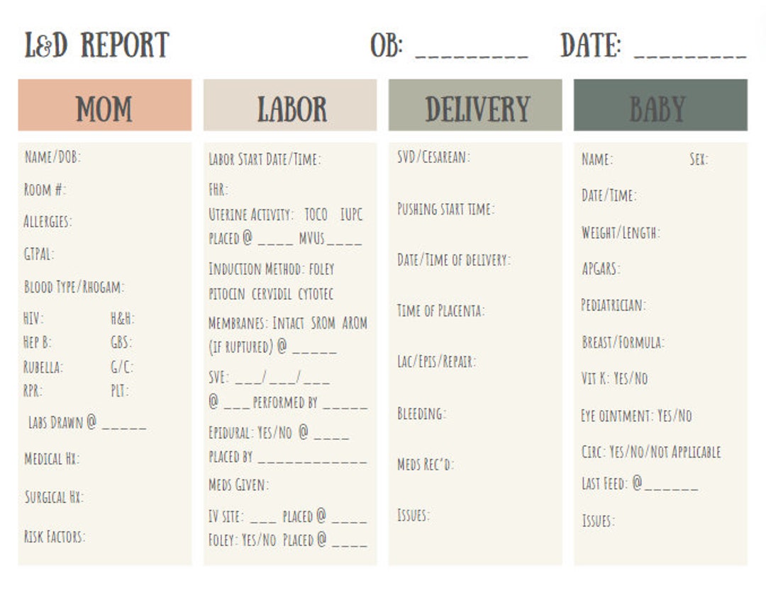 Labor and Delivery Report Sheet - Etsy