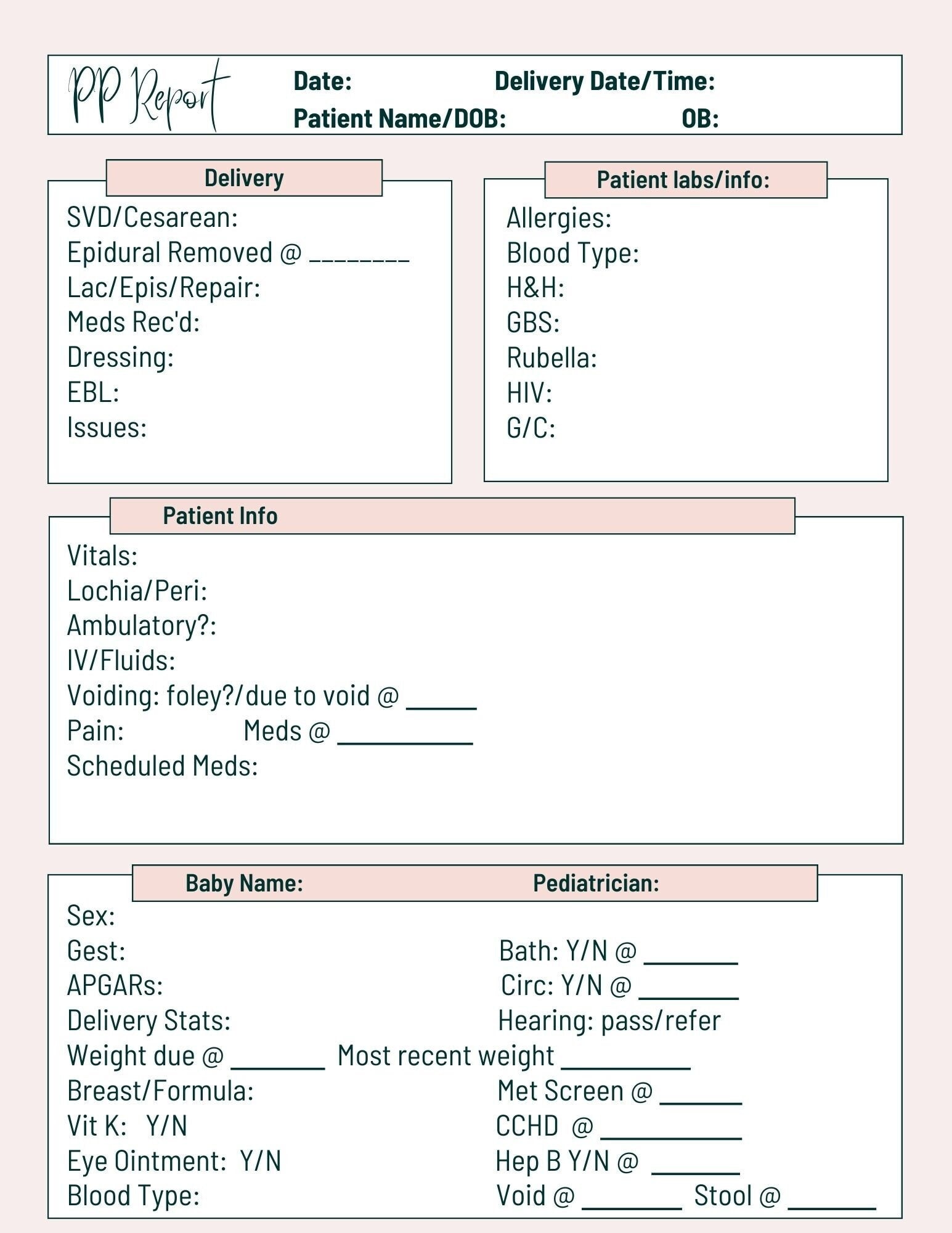 Postpartum Nurse Report Sheet Digital File - Etsy Postpartum Nurse Report Sheet Digital File - Etsy