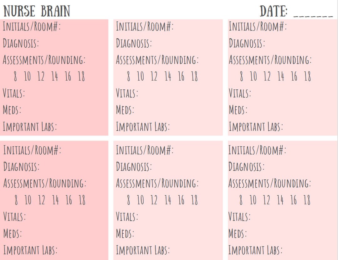 Nurse Brain Rounding Sheet Downloadable PDF - Etsy