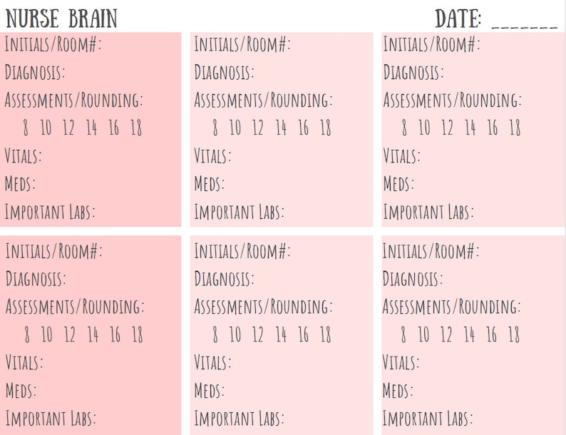 Nurse Brain Rounding Sheet Downloadable PDF - Etsy