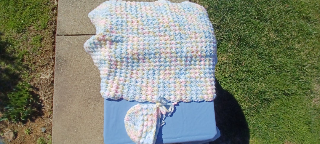 Homemade Crochet Baby Blanket With Matching Bonnet - Etsy