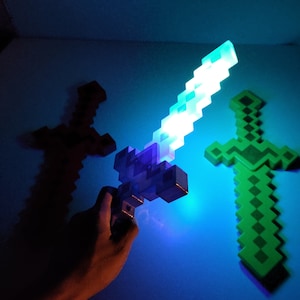 Light up 8-bit Pixel Diamond Sword LED Flashing - Etsy