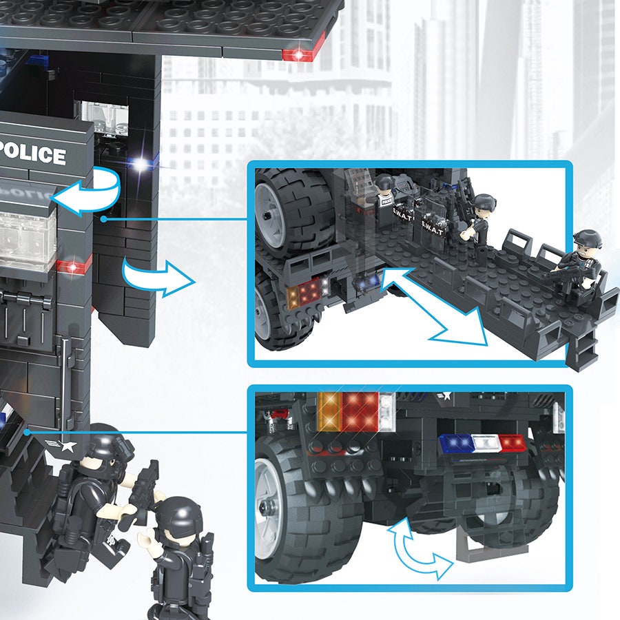 SWAT Team Truck and Helicopter Building Block Toy Set W/ 11 - Etsy
