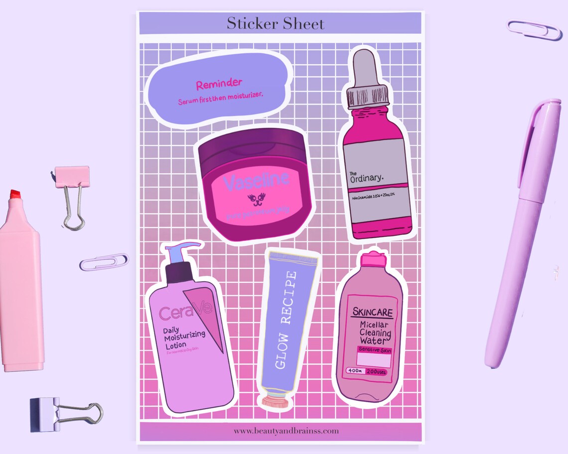 Waterproof Skincare Themed Stickers. Branded Skincare Stickers Journal ...