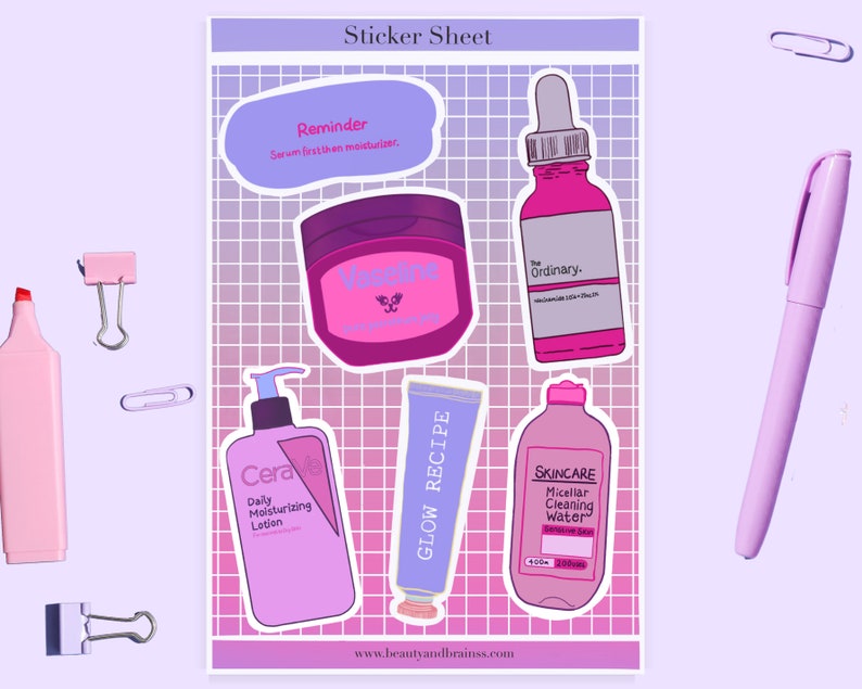Waterproof Skincare Themed Stickers. Branded Skincare Stickers Journal ...