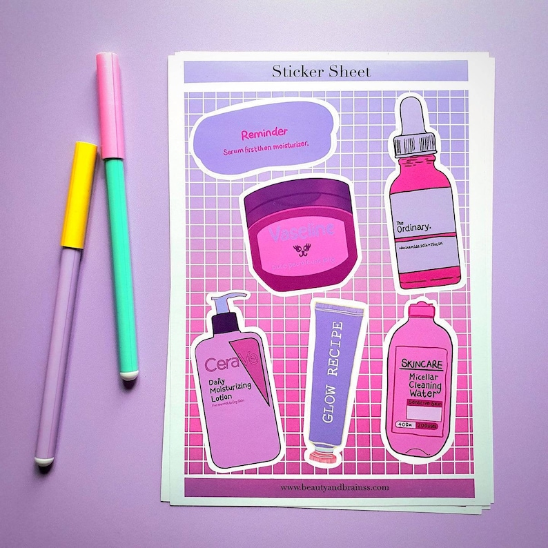 Waterproof Skincare Themed Stickers. Branded Skincare Stickers Journal ...