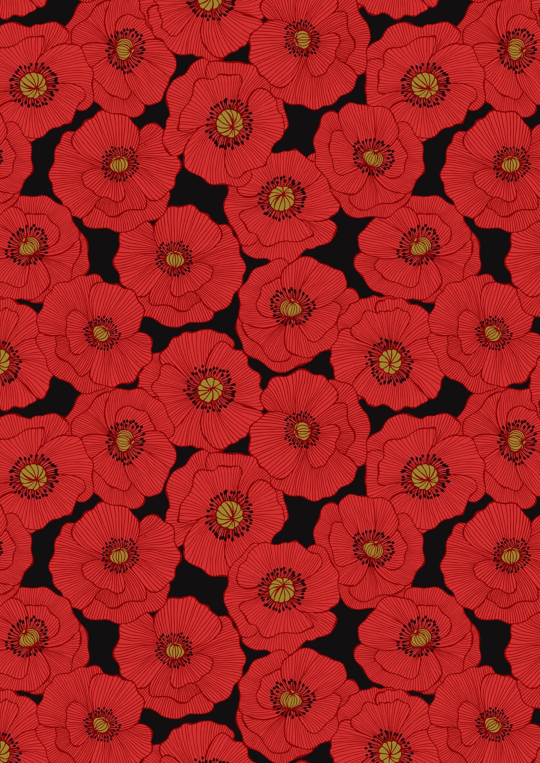 Poppies Fabric Large Red Poppy on Black Remembrance Day - Etsy