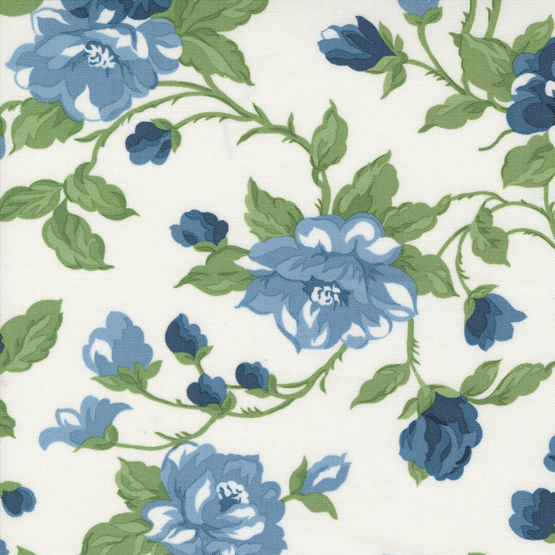 Large Blue Flowers Cotton Fabric: Shoreline by Camille Roskelley, Moda ...