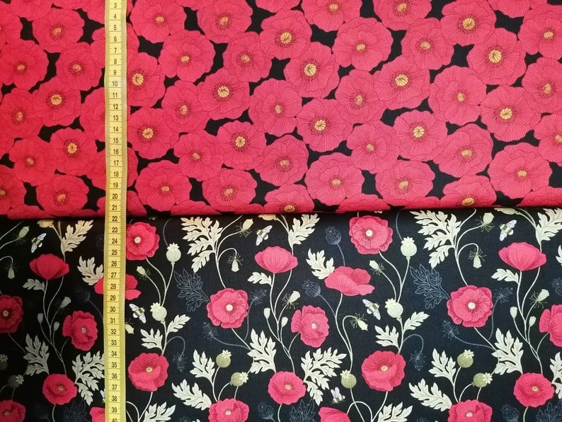 Poppies Fabric Large Red Poppy on Black Remembrance Day - Etsy
