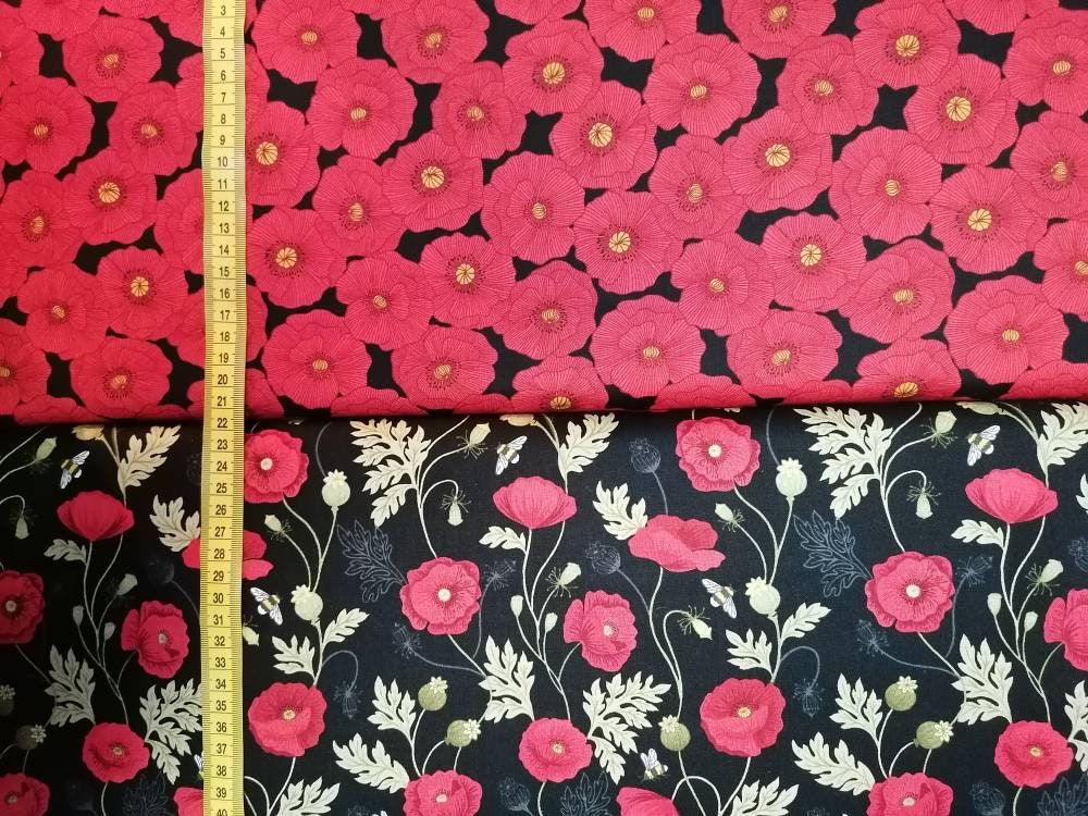 Poppies Fabric Large Red Poppy on Black Remembrance Day - Etsy