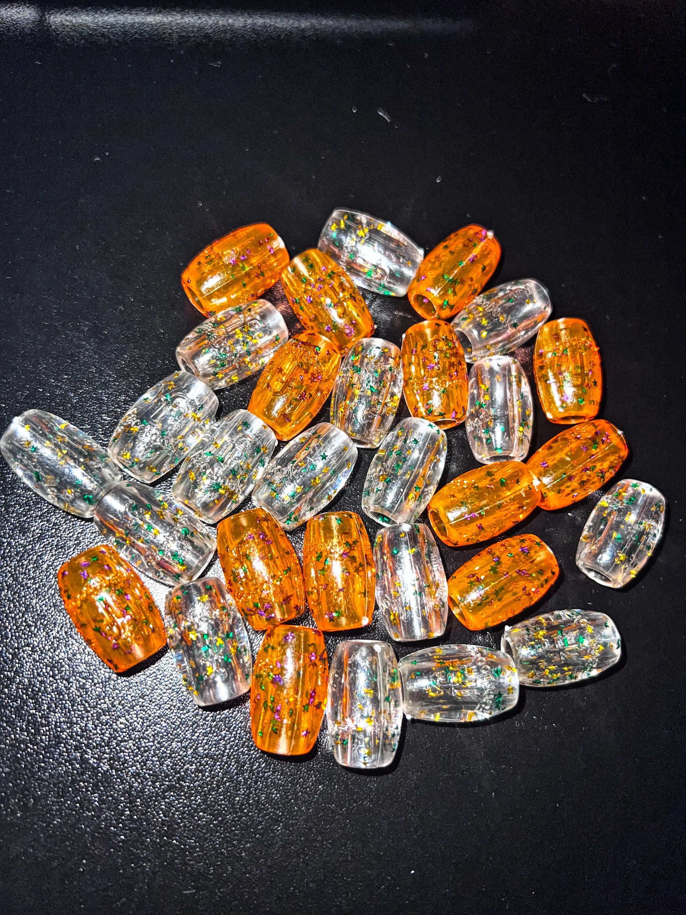 20pcs Sparkly Blue, Orange Mix and Clear Pony Barrel Acrylic Extra ...