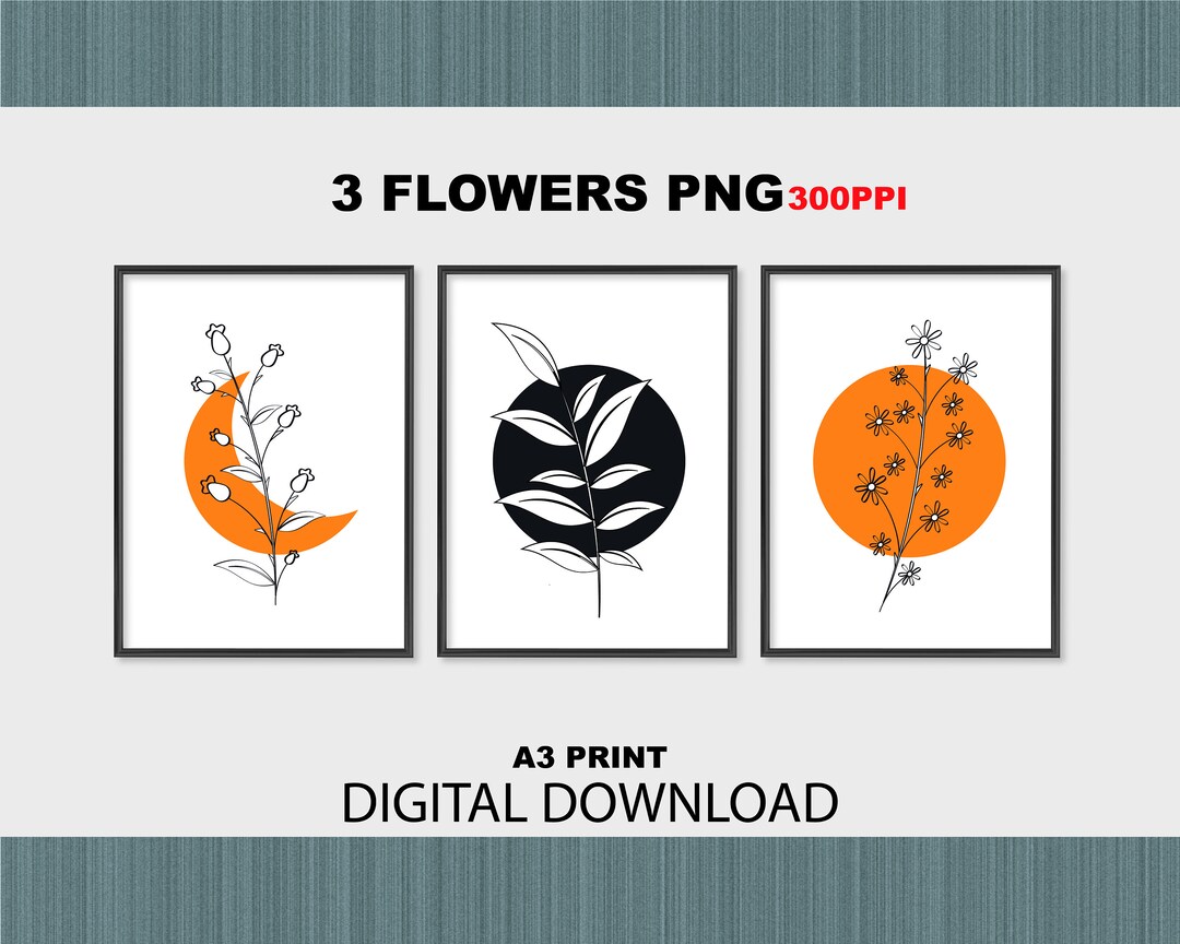 Printable Flowers, Wall Art Set of 3 Prints, Flowers Decor - Etsy