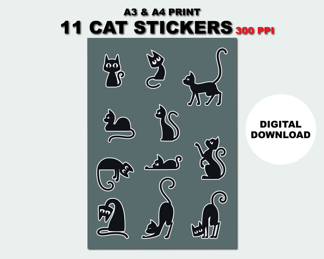Cute Digital Sticker Pack, CUTE BLACK CATS, Digital Print Stickers - Etsy