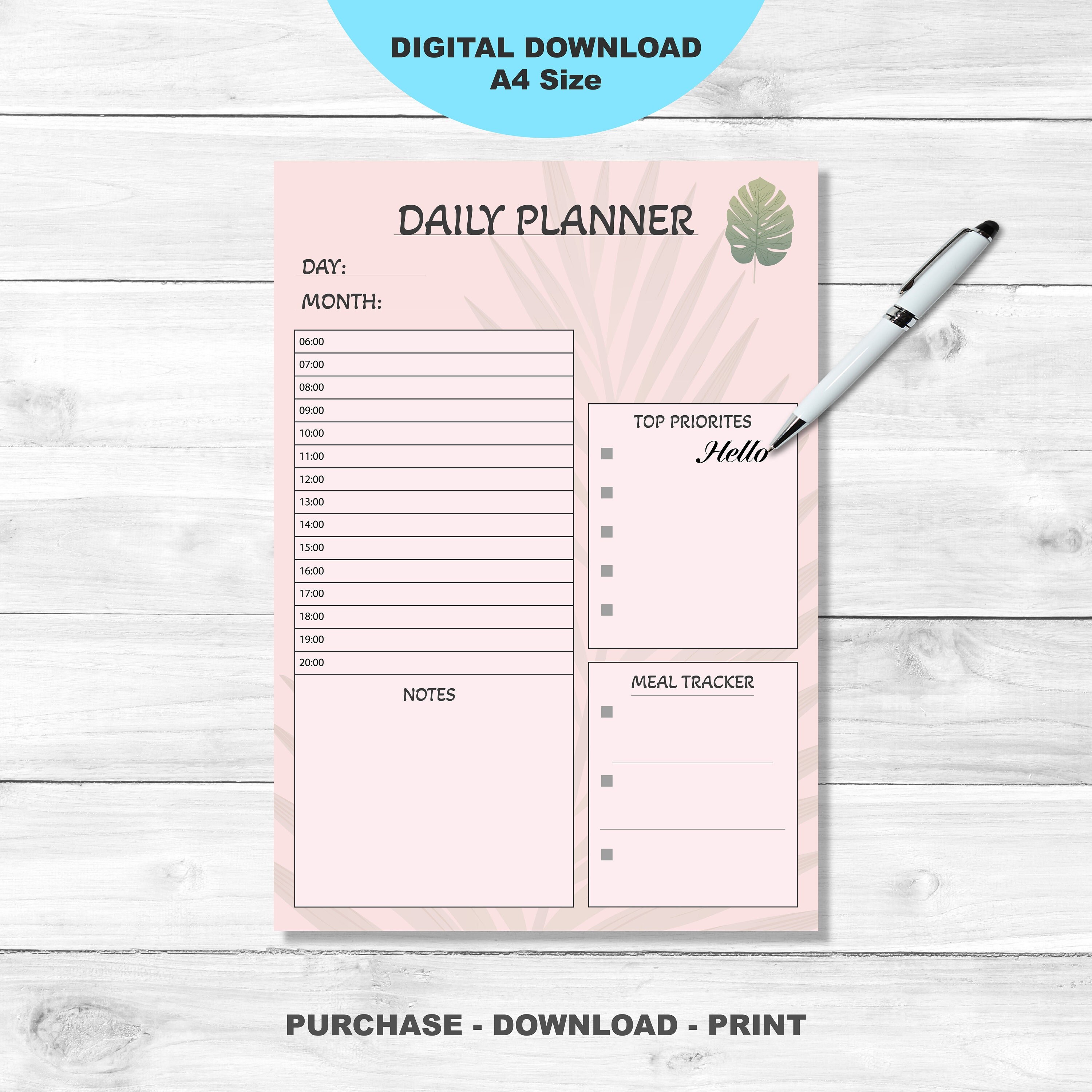 24 Hour Daily Planner Printable, Hourly Planner, Printable Planner ...