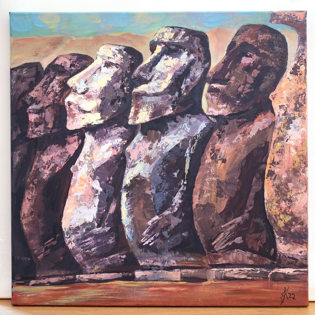 Moai Statue Painting,original Art, Moai Painting, Canvas Painting ...