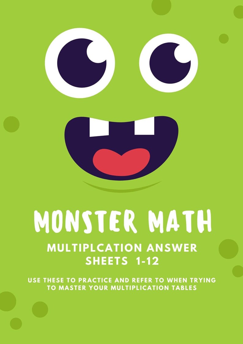 Monster Math - up to X12 Multiplication Study Sheets - Etsy