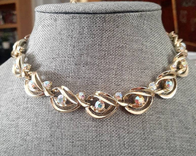 1950s -60s Signed Pakula Aurora Borealis Gold Tone Choker/collar ...