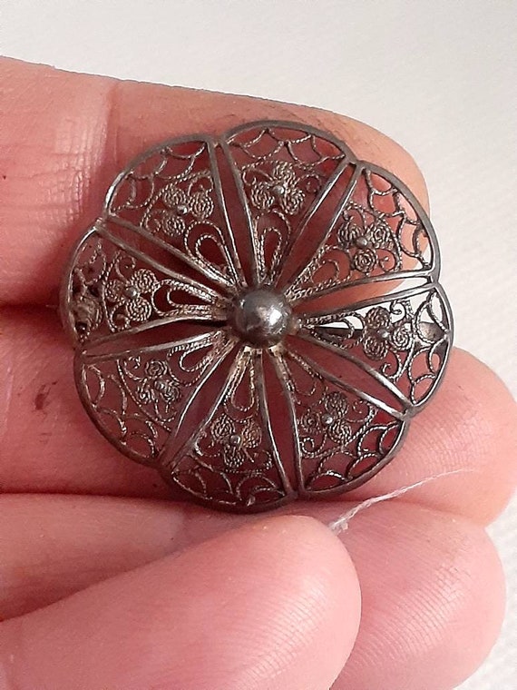 835 silver filigree Domed flower Brooch/pin - Gem