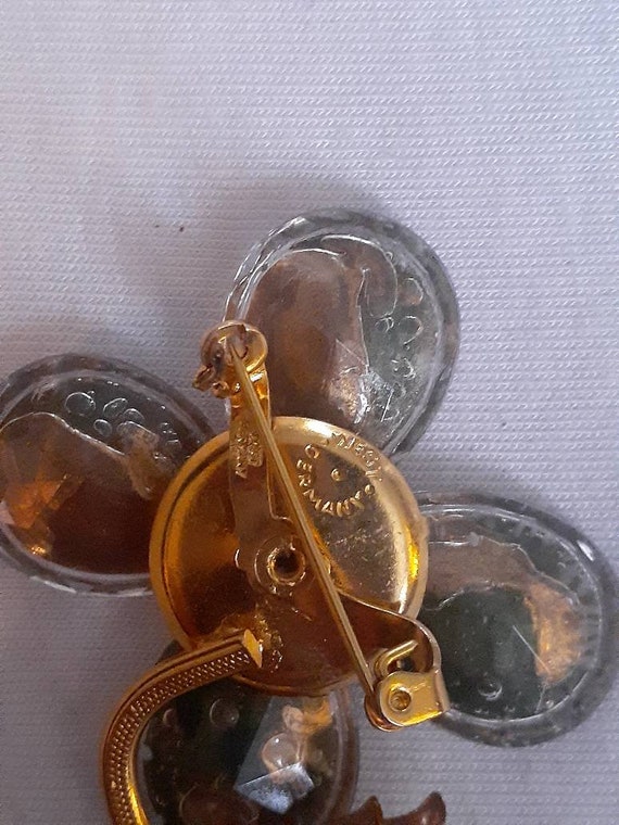 West Germany movable/rotating lucite amber Rhinestone… - Gem