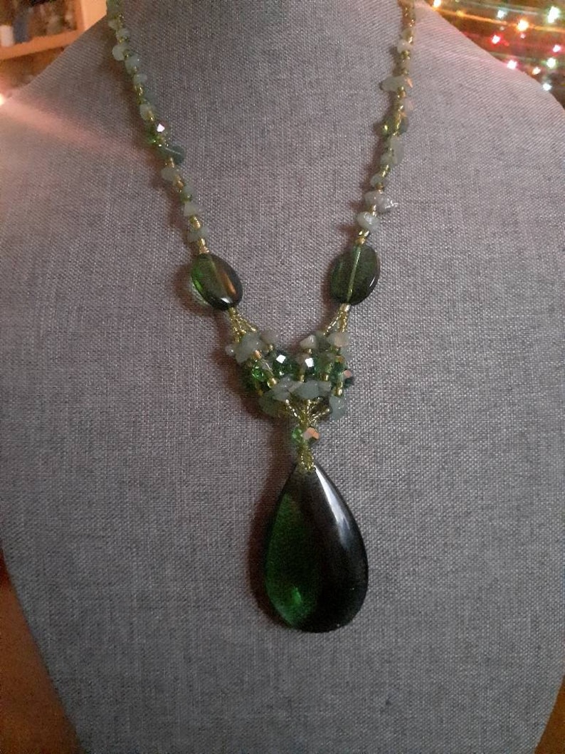 Green Teardrop Pendant Multi Gemstone Statement Necklace - Etsy