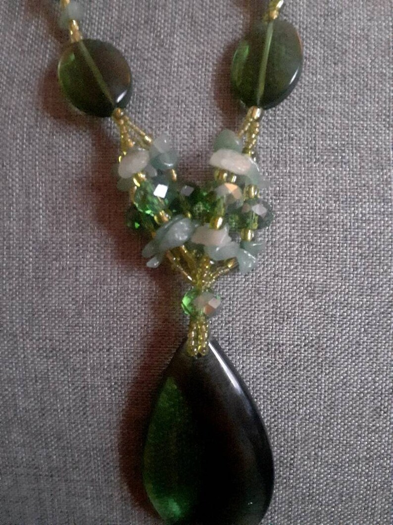 Green Teardrop Pendant Multi Gemstone Statement Necklace - Etsy