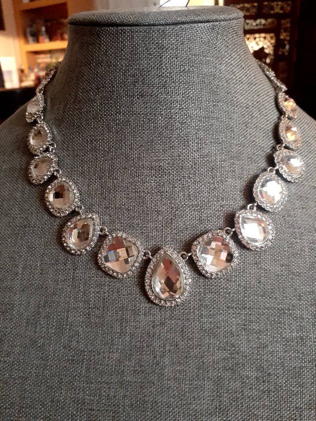 Beautiful Fauceted Glass Mirror Stone Multi Strand Silvertone Bib ...