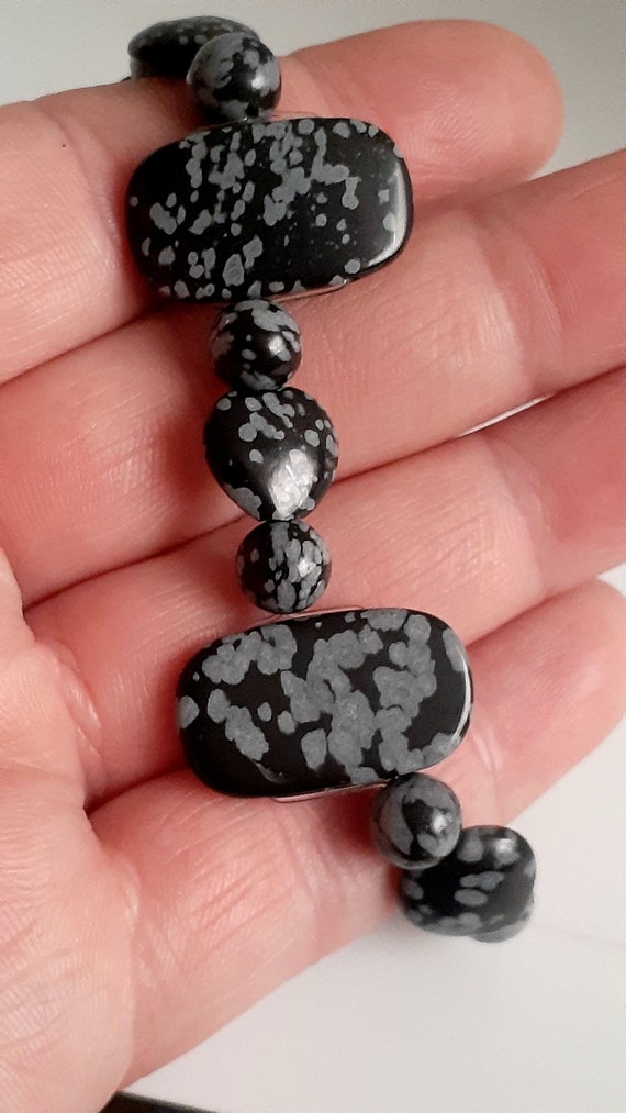 Snowflake obsidian gemstone stretch bracelet - Gem