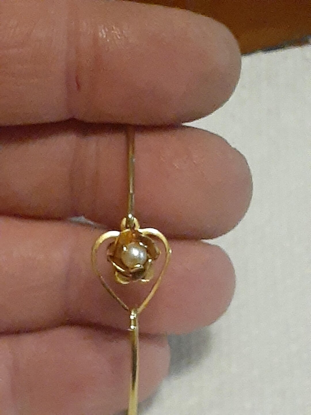 Sarah Coventry 1970s ROSEBUD Gold Tone Heart & Faux Pearl Childs Bangle ...