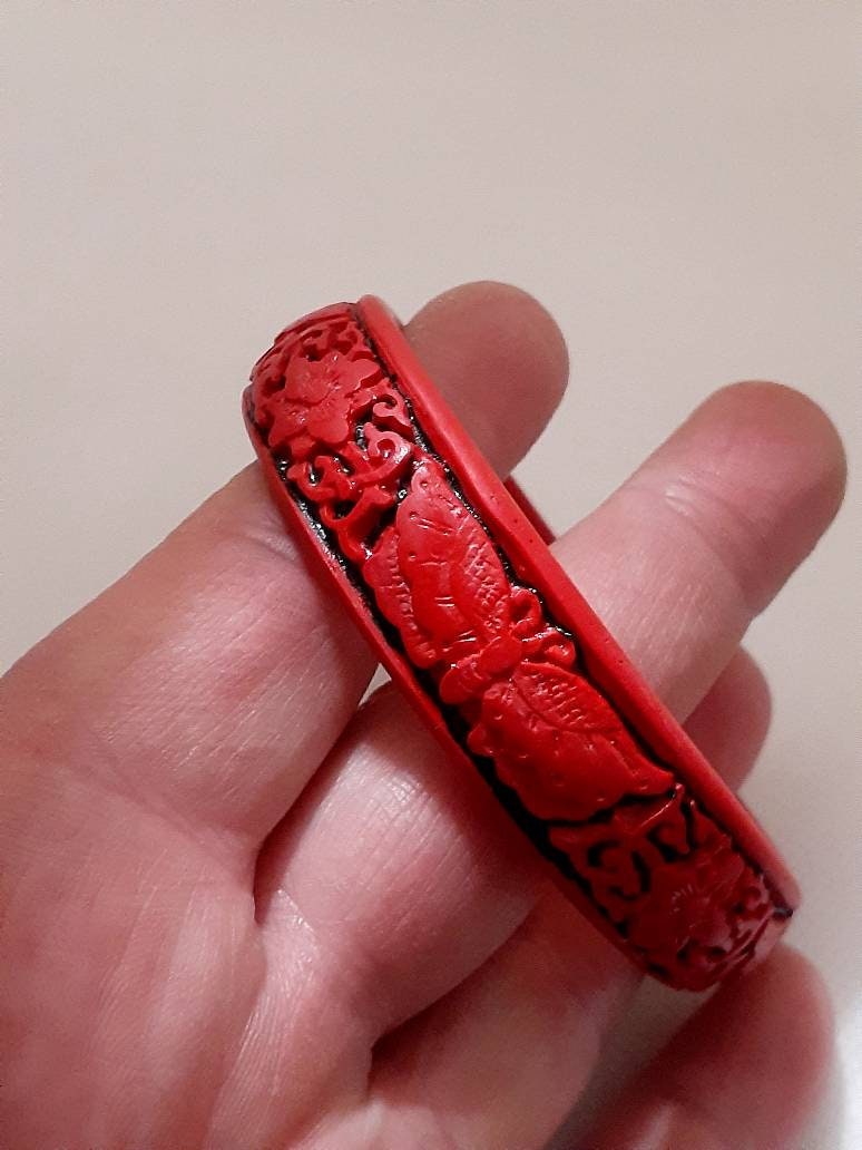 Chinese Cinnabar Style Carved Butterfly Design Bangle Bracelet - Etsy
