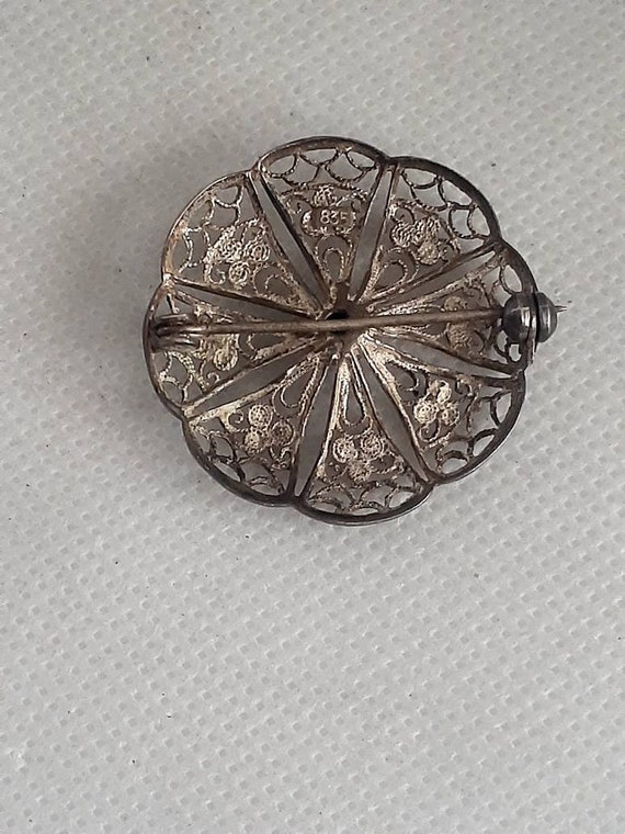 835 silver filigree Domed flower Brooch/pin - Gem