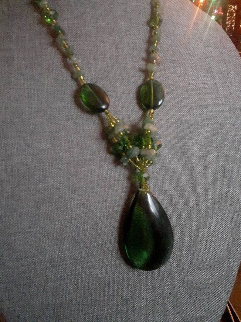 Green Teardrop Pendant Multi Gemstone Statement Necklace - Etsy