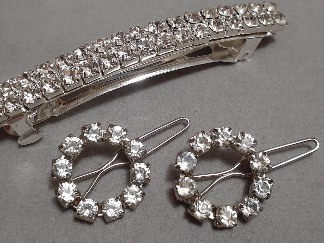 Prong Set Rhinestone Hair Barrettes, Rectangular Hair Clip and Two ...
