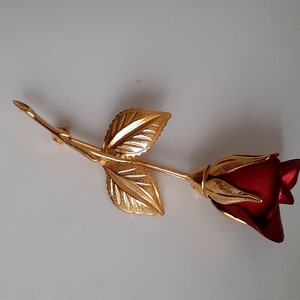 Covani Red Enamel and Gold Tone 3D Rose Figural Brooch/pin - Etsy