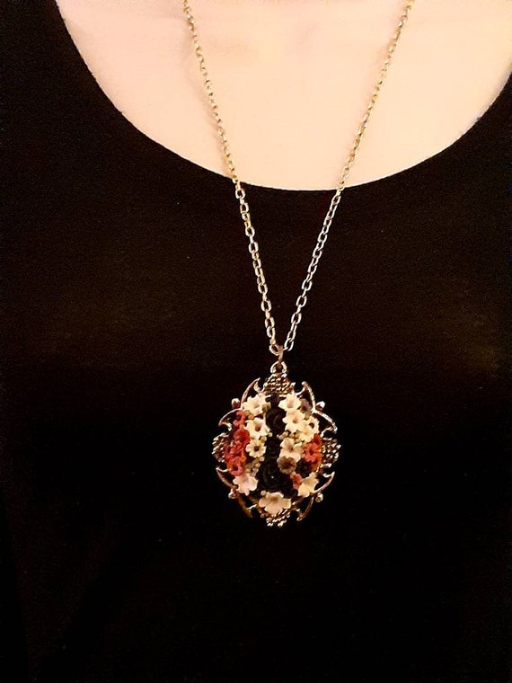 Unique porcelain flower reversable pendant with mirro… - Gem