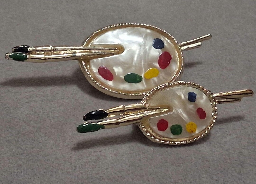 Painter's Pallet Brooch Set, Faux Mother of Pearl, Multi Color Scatter ...