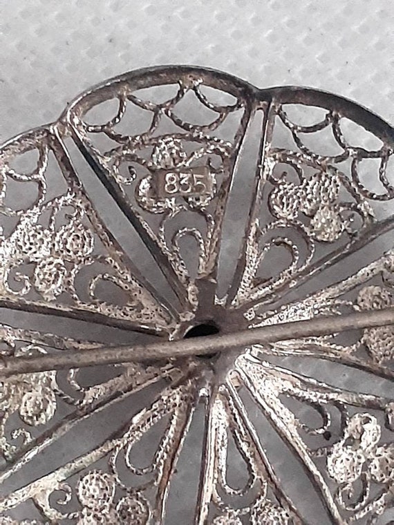 835 silver filigree Domed flower Brooch/pin - Gem