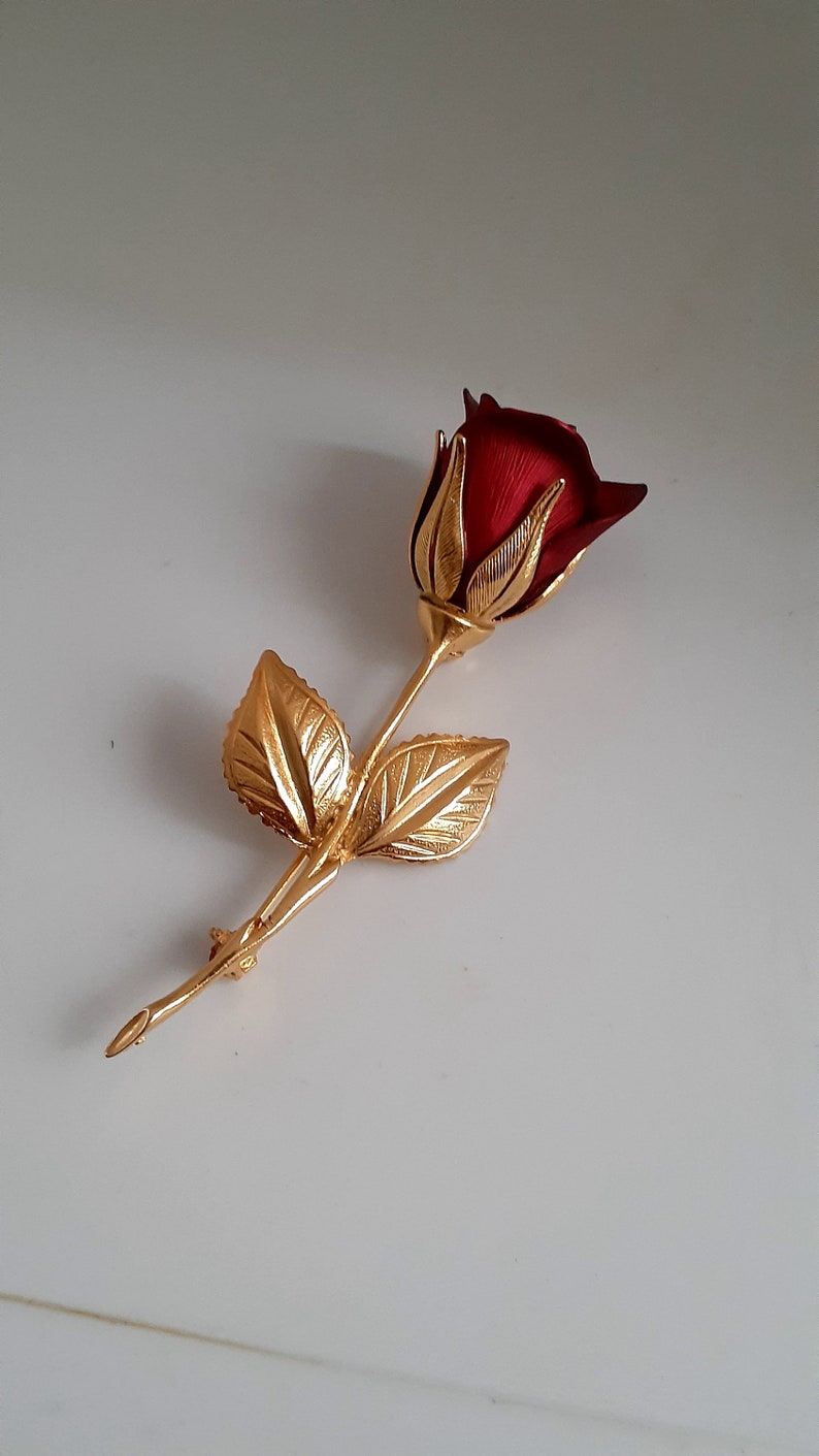Covani Red Enamel and Gold Tone 3D Rose Figural Brooch/pin - Etsy