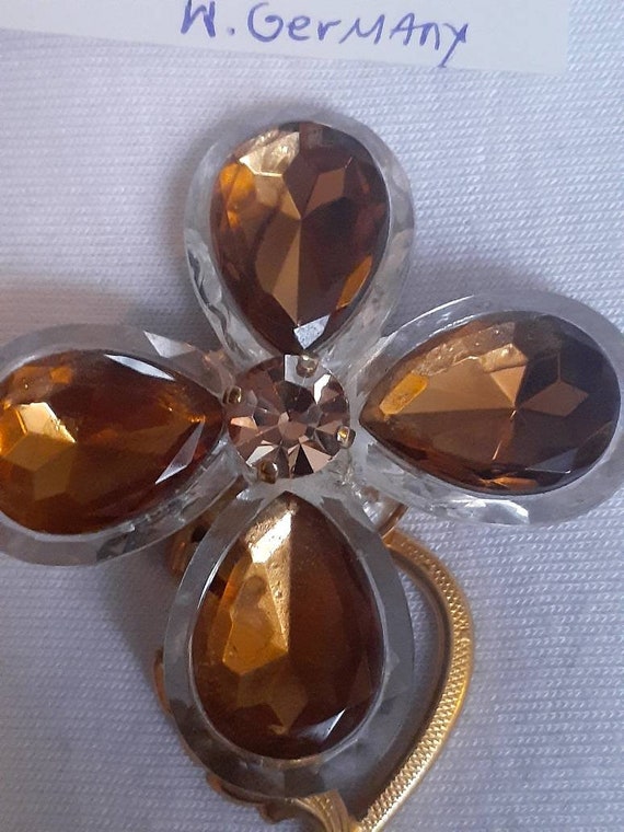 West Germany movable/rotating lucite amber Rhinestone… - Gem