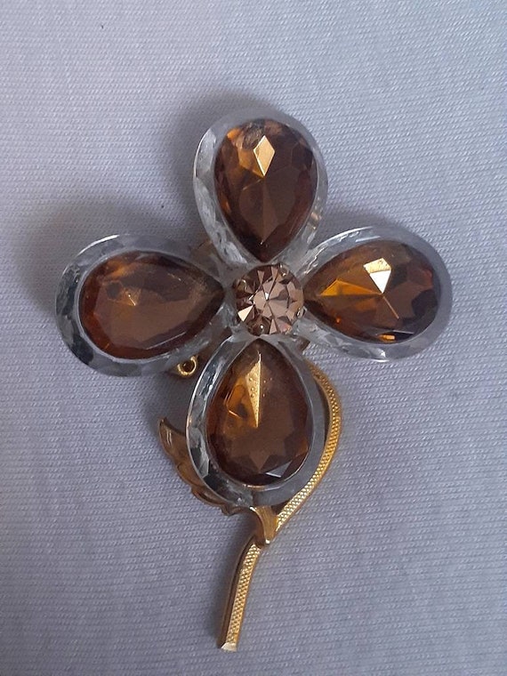 West Germany movable/rotating lucite amber Rhinestone… - Gem