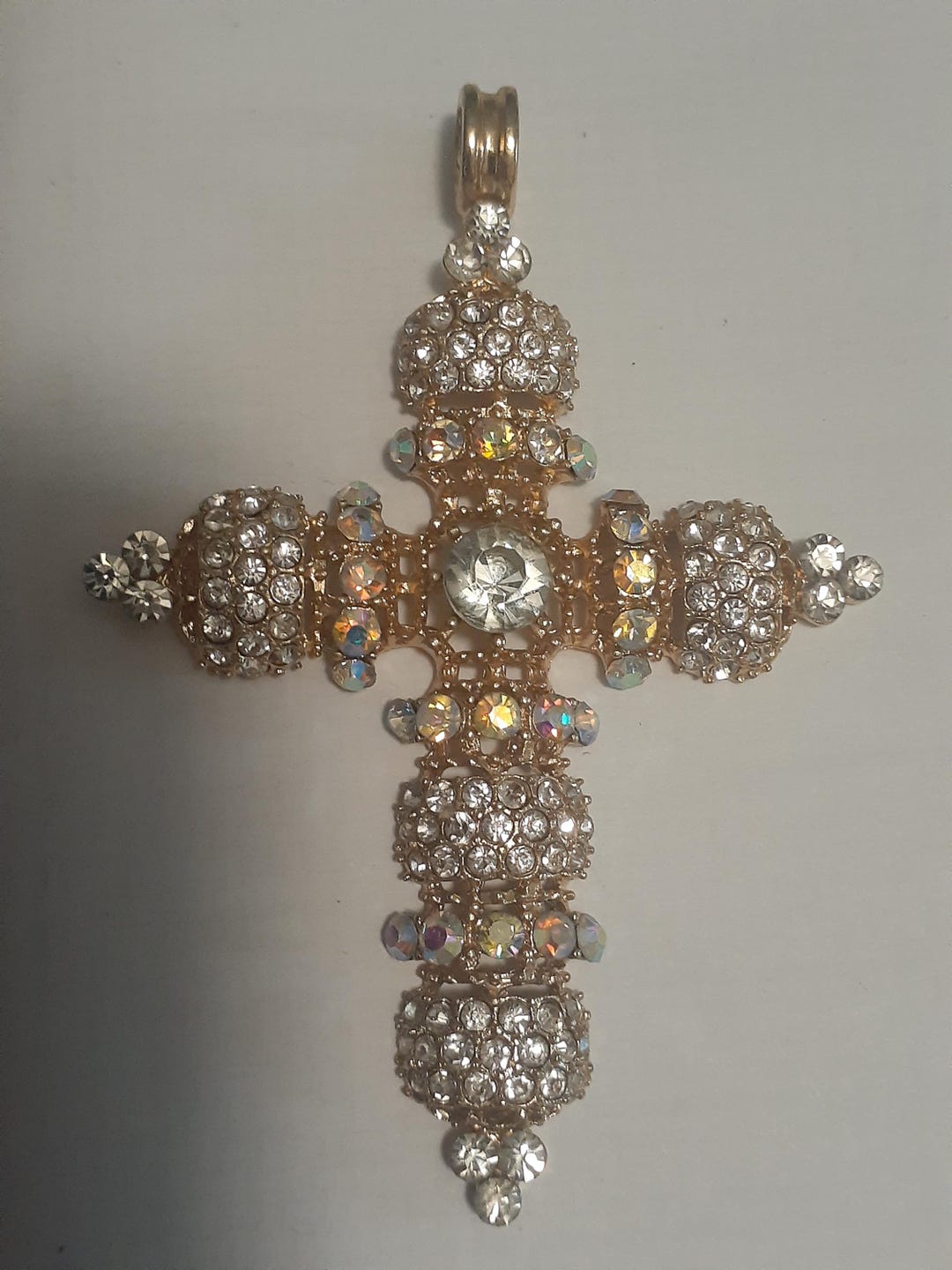 Aurora Borealis & Clear Crystal Cross Gold Tone Pendant - Etsy