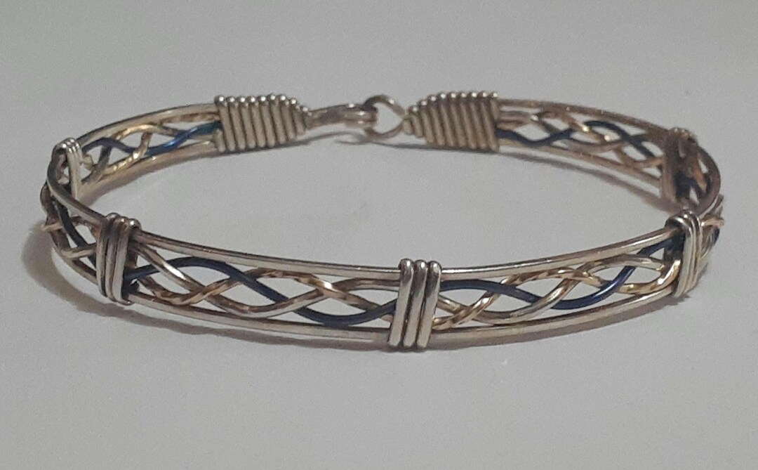 Sterling Silver Tri Color Wire Wrapped Bangle Bracelet - Etsy