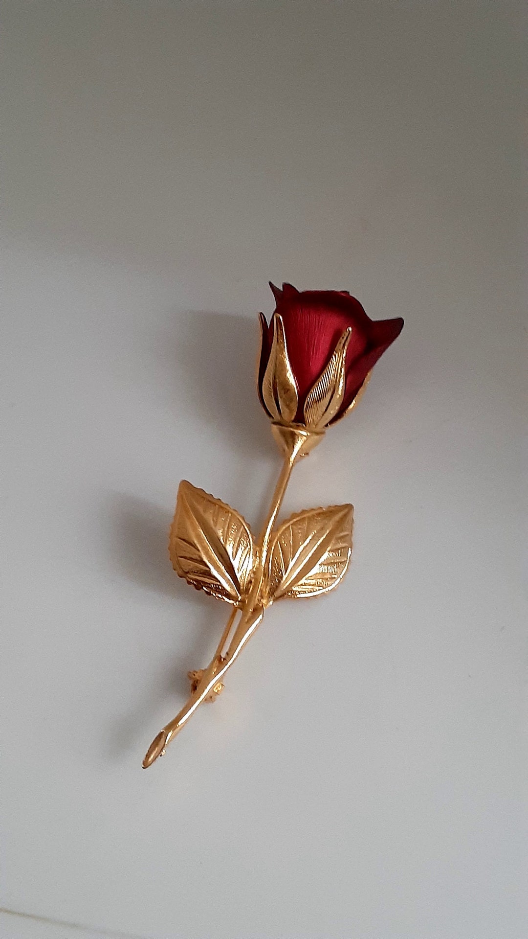 Covani Red Enamel and Gold Tone 3D Rose Figural Brooch/pin - Etsy
