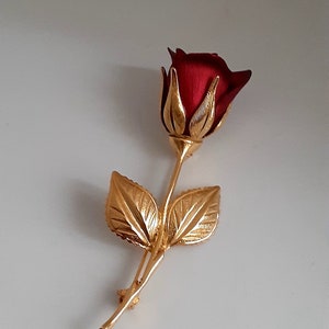 Covani Red Enamel and Gold Tone 3D Rose Figural Brooch/pin - Etsy
