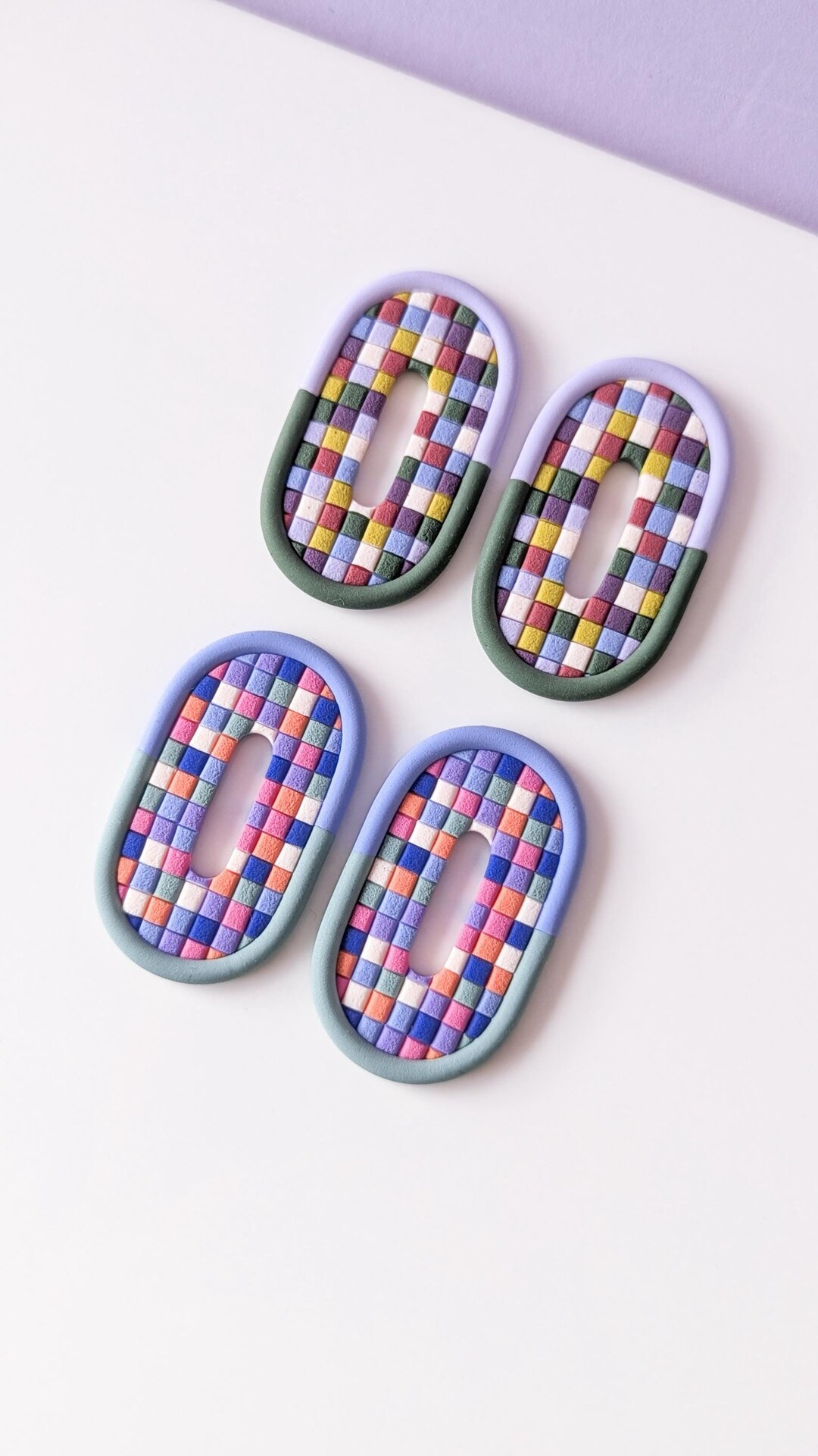 Checkerboard Polymer Clay Studs: Handmade Color Pop Earrings - Etsy