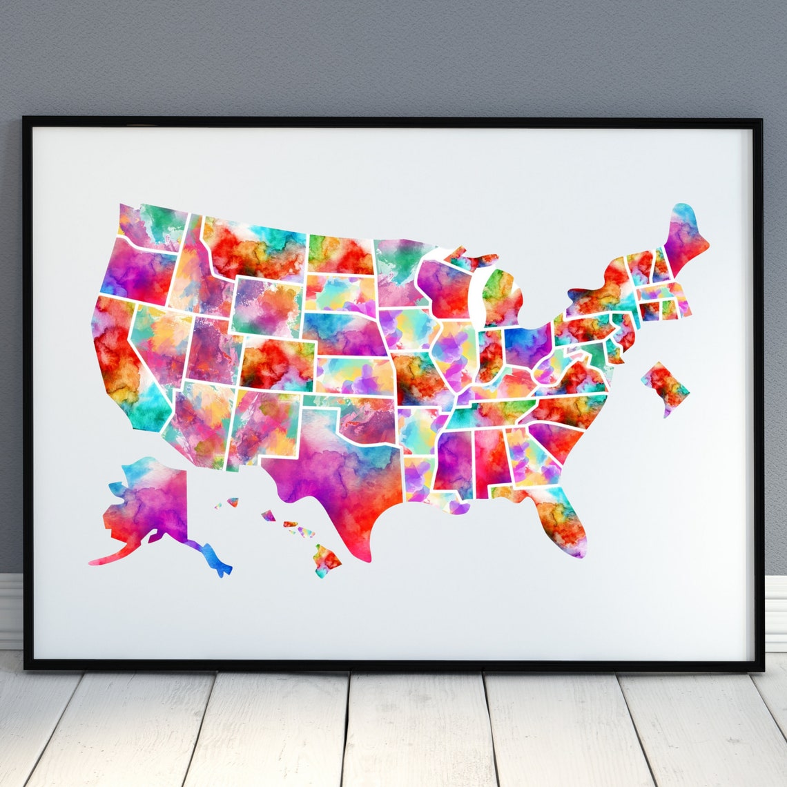 United States Map, USA Watercolor Map, Home Office Wall Decor, Travel ...